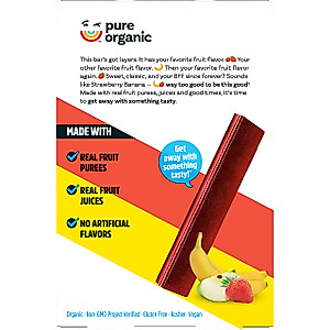 Pure Organic Layered Fruit Bars, Strawberry Banana, Gluten Free, Vegan Fruit Snacks (2 Boxes, 24 Bars)