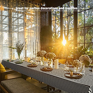 6 Pieces Plastic Black and White Stripe Tablecloth, 54 x 108 Inch Geometric Stripe Waterproof Table Cover, Disposable Rectangle Table Cloth for Kitchen Dining Room Holiday Party Picnic Decoration