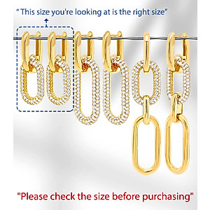 OZEL – CZ Chain Link Dangle Earrings for Women with Cubic Zirconia Stones – 14k Yellow Gold or White Gold Plated Square Oval Round U Shape (G3C0807-1)