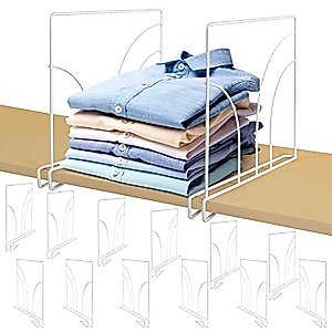 smusei Shelf Dividers, 12 PCS Closet Shelf Organizer Vertical Metal Wire Shelf Divider Separators for Wood Shelves Wardrobe Cabinets Kitchen Office Bathtoom Sweater, White