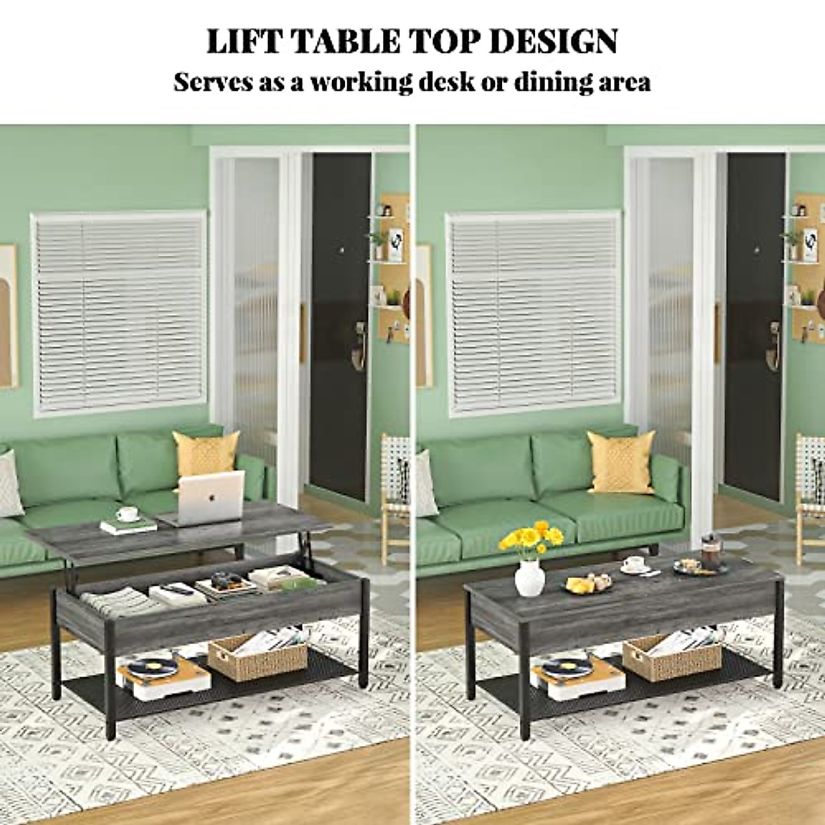 Homieasy Coffee Table, Lift Top Coffee Table with Storage Shelf and Hidden Compartment, Modern Lift Top Table for Living Room, Wood Lift Tabletop, Metal Frame - Black Oak