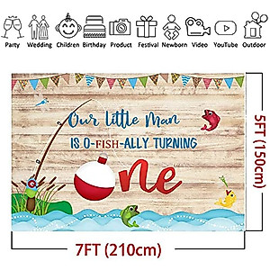 O-Fish Ally Fish Birthday Photo Backgrounds 7x5ft Rustic Wooden Boards Boys Go Fishing First Birthday Party Photography Backdrops Boys or Girls Cake Table Background Photo Studio Booth Props Vinyl