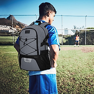 Goloni Soccer Backpack, Large Ventilated Sports Bag with Ball & Shoe Compartment, Medium Gray, 12.6x8.3x17.7 inches, 31L