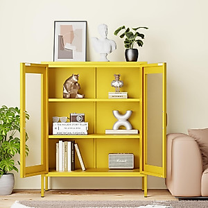 YAUWOH Metal Garage Storage Cabine with 2 Doors and 4 Adjustable Shelves - 73" Metal Display Cabinet,Metal Mesh Cabinet for Office,Home,Garage,Gym,School