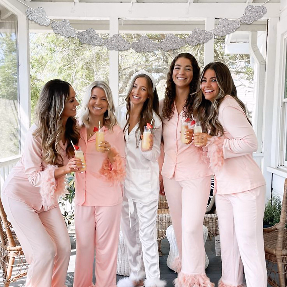 LINZYING Silver Shiny Cloud Banner - Engagement Bride Wedding Decoration,On Cloud Banner,On Cloud Nine Banner,On Cloud 9 Birthday Banner,On Cloud Birthday Banner for Girls (Cloud Banner)