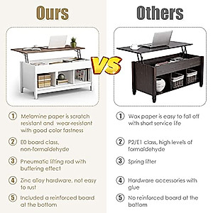 Tangkula Wood Lift Top Coffee Table, Modern Coffee Table w/Hidden Compartment and Open Storage Shelf for Living Room Office Reception Room, Lift Coffee Table (White)