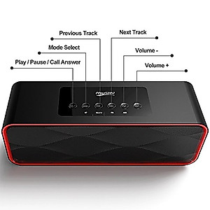 Portable Wireless Bluetooth Stereo Speaker with Powerful Sound 10W Acoustic Drivers Built-in Mic FM Radio Micro SD Card USB AUX-in Slot for Smartphone, PC, MP3 and More
