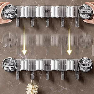 Suction Cup Mop Wall Hanging,Bathroom Row Suction Cup Mop Clip,Sliding Brooms Mop Holders,Organizer Mop And Broom Storage Tool Rack,for Laundry Room