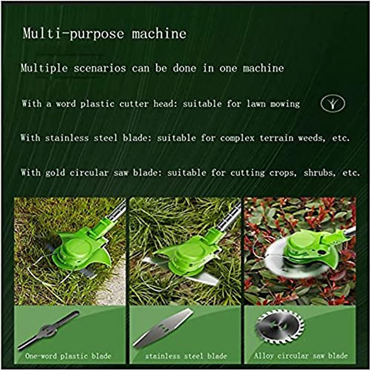 Weed Wacker,24V 2Ah Battery Powered Weed EaterString Trimmer with 2 Batteries and 3 Types Blades,Weed eaterLightweight and Powerful Weed Eater Battery poweredfor Yard and Garden(Green)