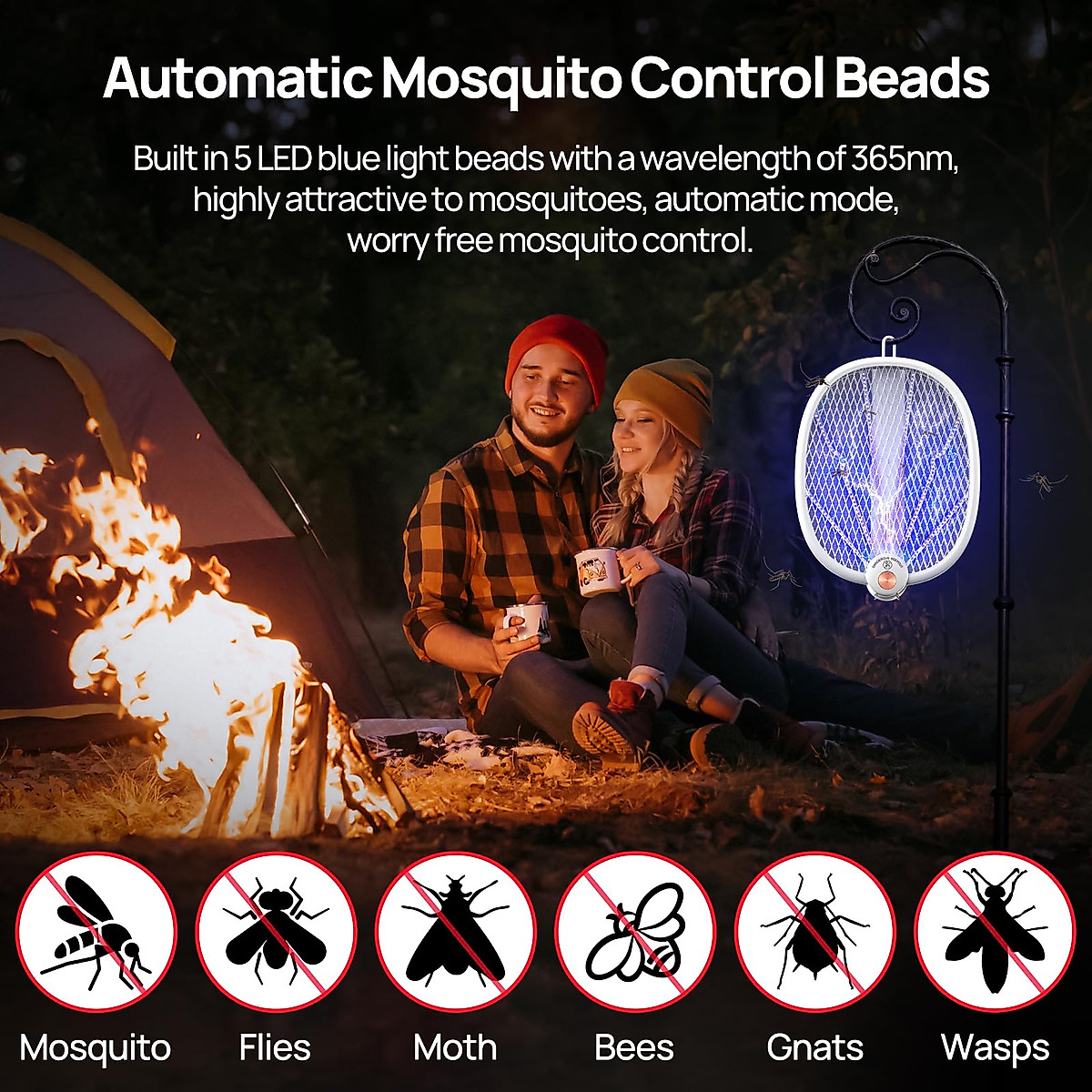 Meilen Electric Fly swatter Racket,2 in 1 Electric Bug Zapper Indoor with 1500mAh Battery,USB Rechargeable Mosquito Zapper with 5 Mosquito Lure lamp Beads,Fly swatter for Indoors（ Brush Included）