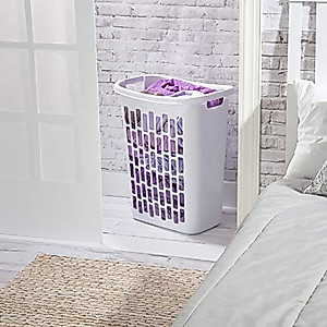Sterilite Rectangular Open Laundry Hamper, Tall and Slim Plastic Hamper with Handles for Carrying Clothes to and from the Laundry Room, White, 6-Pack