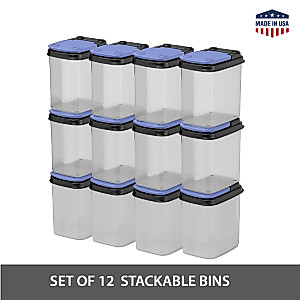 Multi-Purpose Hardware Storage Bins - Buddeez Bits and Bolts Small Storage Containers, Hardware Organizers, Clear Containers With Blue Stackable Lids, Bolt and Screw Organizer (1 Quart - 12 Pack)