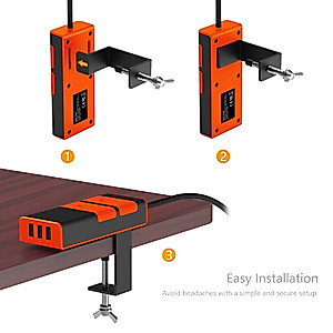Surge Protector Power Strip Metal Desk Mount Clamp,Under Desk Mount USB Charging Power Station with 2 AC Outlet and 3 USB Ports, Flat Plug, Removable Clamp for School Home, Office (5FT Power Cord)