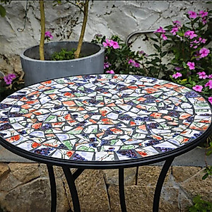 XIAOLIN Mosaic Drinks Side Table | Plant Tables Stand Outdoor Accent Table Garden Patio Tile Mosaic Inlay Top | Balcony Round Coffee Table
