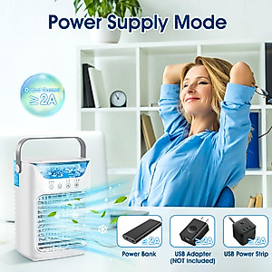 Personal Air Cooler Portable Air Conditioner, 3 in 1 Air Cooling Fan with 3 Wind Speeds, Large Water Tank, Colorful Night Lights, 6H Timer, Evaporative Air Cooler for Bedroom Home Office