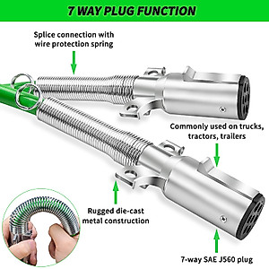 Voilamart 7 Way Trailer Cord Cable 15 Ft Green ABS Straight Trailer Electrical Power Cord Plug for Semi Trucks Trailer Tractors