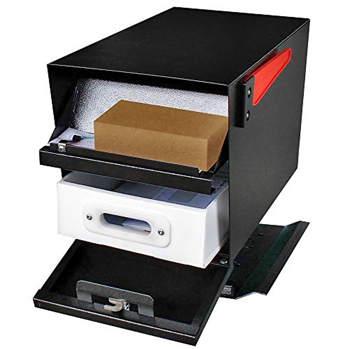 Mail Boss 7500 Mail Manager Pro Curbside Security, Black Locking Mailbox with House Numbers, Mounting Plate and Pull Out Mail Tray
