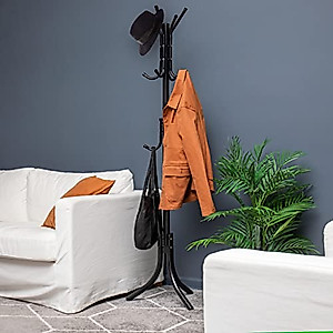 Mind Reader COATRACK11 Standing Metal Coat Rack Hat Hanger 11 Hook for Jacket, Purse, Scarf, Umbrella Tree Stand, Black