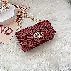 Unique Double O Design Snake Skin Magnetic Closure Crossbody Purse Shoulder Bag for Women & Girls (Red)