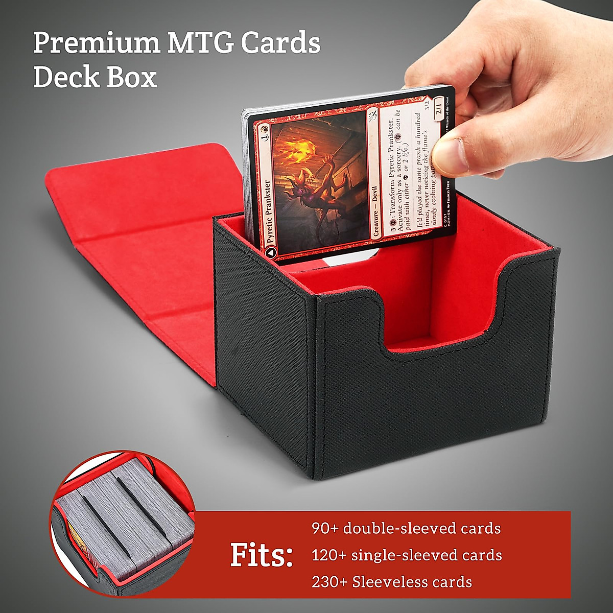 ProCase 2 Pack Card Deck Box for MTG Cards with 4 Dividers, Extra Large Storage Each Case Fits 160 Sleeved Card Magnetic Card Holder for MTG Commander/TCG/Yugioh -Black