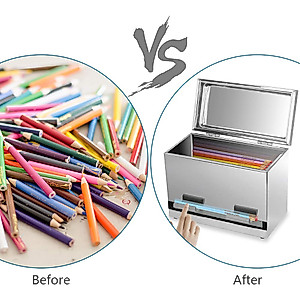 Creproly Stainless Steel Pencil Dispenser/Pen Holder for Classroom Home Restaurant for Bulk Pencils Storage/Unwrapped Drinking Straws Storage (Silver)