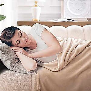 Bertte Fleece Throw Blanket Super Soft Cozy Warm Lightweight Throw for Sofa Couch Luxury Decorative Velvet Pattern Bed Blanket, 50"x60", Light Beige