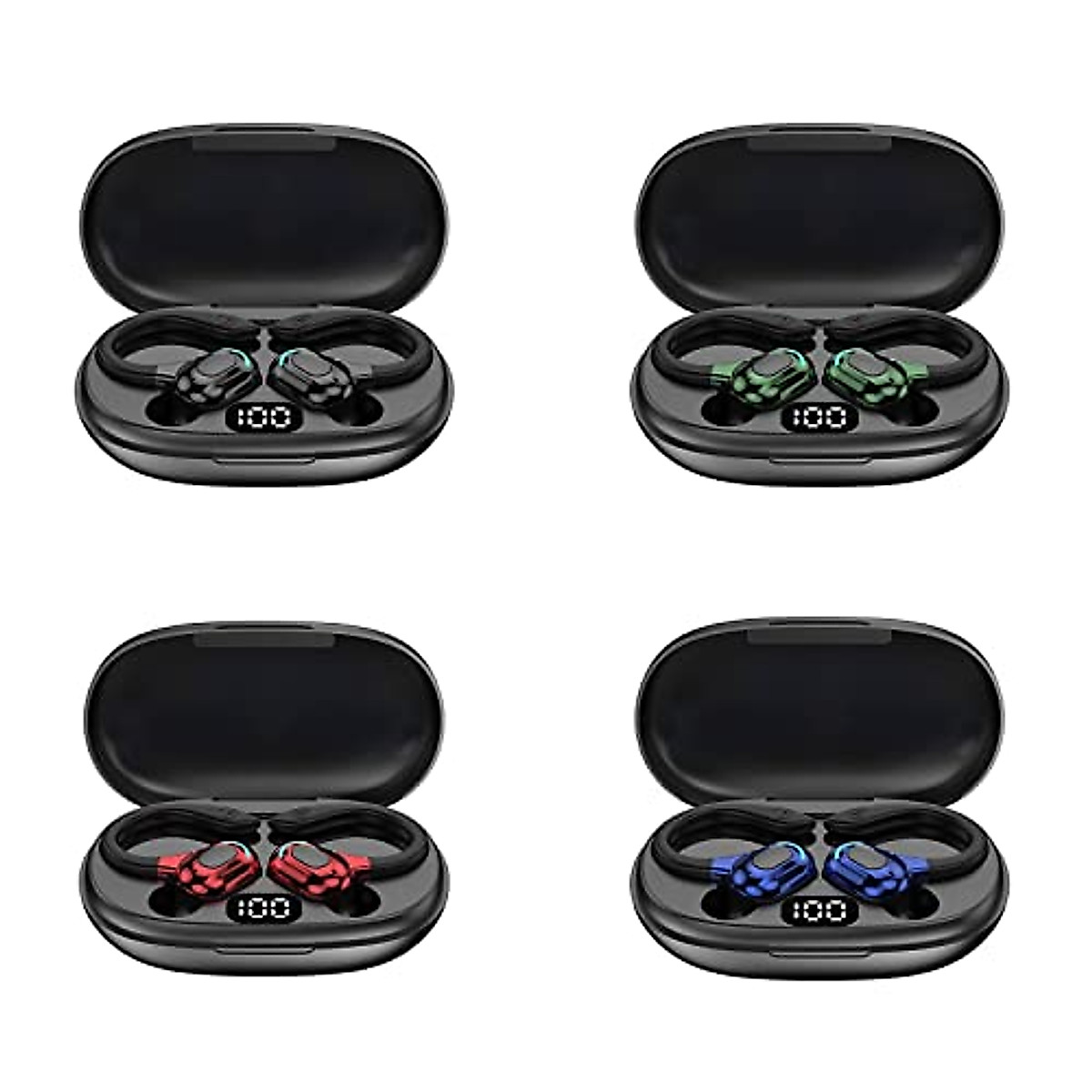 Sport Ear Hook Bluetooth Earphones with Microphones, HiFi Stereo Earbuds Waterproof Headsets with LED Display