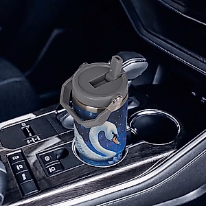 YTLKGFP 30 Oz Large Capacity Car Cup Two White Swans Tumbler with Handle Straw Lid Insulated Stainless Steel Water Bottle Travel Mug Leak-proof Car Cup Keeps Cold Or Hot