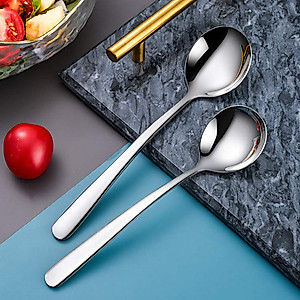 Wenkoni Soup Spoons, 4-Piece Large Round Spoons,7.8 inch SUS 304 Stainless Steel Bouillion spoons