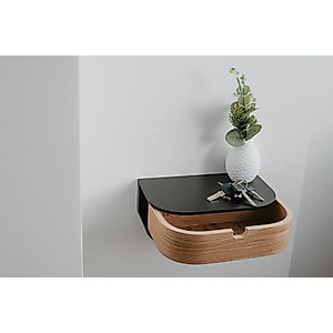 SELCOA Entryway Retro Floating Console, Modern Floating Wooden Bedside Table Shelf Drawer, Mounted Wall nightstand (Black,Double)