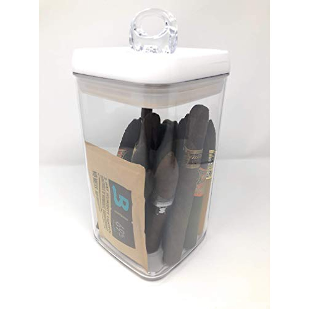 Easy Open Acrylic Cigar Humidor Jar Including The Boveda 69% 2-Way Humidity System, 25 Cigar Capacity (Square)