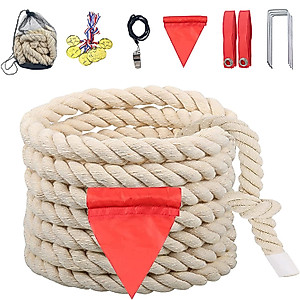 Tug of War Rope for Kids and Adults, Natural Twisted Cotton Rope, Outdoor Games Set Perfect for Carnival Team Building Activities, Field Day Family Reunion Birthday Party Game, Outside Yard Lawn Games