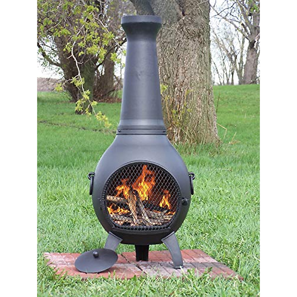 The Blue Rooster Prairie Chiminea Outdoor Fireplace - Wood Burning Cast Aluminum Deck or Patio Firepit