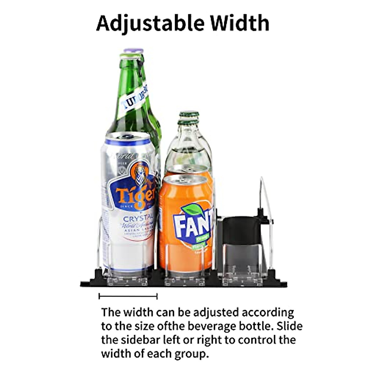 Soda Can Drink Organizer for Fridge, Automatic Smooth and Fast Pusher Glide, Width Adjustable, 12oz 16oz 20oz Drink Organizer for Fridge-Holds up to 15 Cans (3 Row,14.9 Inch)