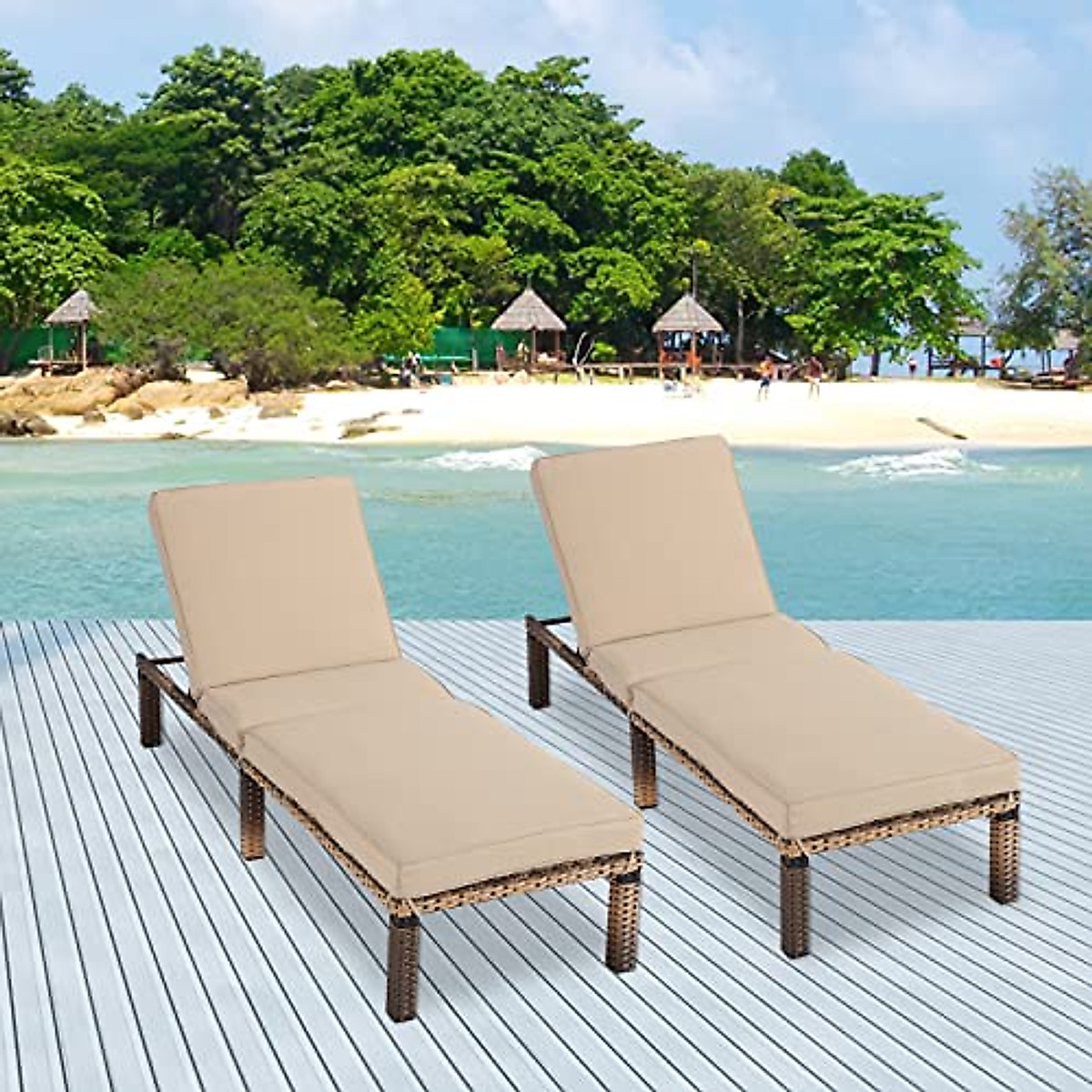 Haverchair Patio Rattan Chaise Lounge Chairs Adjustable Outdoor Lounge Chair Recliner PE Wicker Furniture with Cushion for Deck, Poolside, Backyard (2)