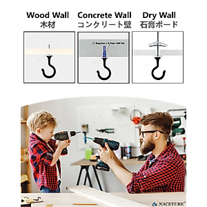 NACETURE Large Swag Ceiling Hooks for Hanging Plants - Heavy Duty Ceiling Hangers, Chandelier Hook Ceiling Installation for Cavity Wall Fixing(Black 2 Pack)