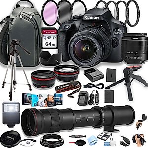 anon EOS 4000D (Rebel T100) DSLR Camera w/EF-S 18-55mm F/3.5-5.6 Zoom Lens + 420-800mm Super Telephoto Lens + 100S Sling Backpack + 64GB Memory Cards, Professional Photo Bundle (Renewed)