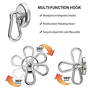 DIYMAG Magnetic Hooks,100LBS Strong Heavy Duty Neodymium Magnet Hooks with Swivel Carabiner Hook,Great for Your Refrigerator and Other Magnetic Surfaces,Pack of 7