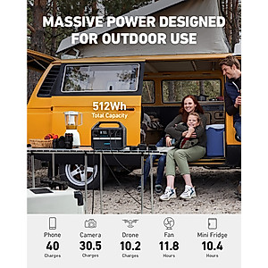 Anker 535 Portable Power Station, 512Wh Solar Generator (Solar Panel Optional) with LiFePO4 Battery Pack, 500W 9-Port Powerhouse, 4 AC Outlets, 60W USB-C PD Output, LED Light for Outdoor Camping, RV