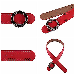 Ayliss Women's Faux Leather Belt Vintage Fashion Waist Belt Dress Wide Belt for Ladies Jeans Pants Retro O-Ring Buckle (Red)