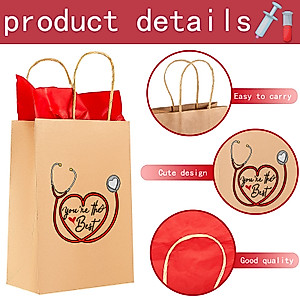 18 Brown Bags with Handles Reusable Brown Paper Gift Bags with 18 Sheet Tissue Papers Nurse Gift Bag Assorted Brown Paper Bags Nurses Week Bags Craft Bags for Nurse Party Supplies Shopping Boutique