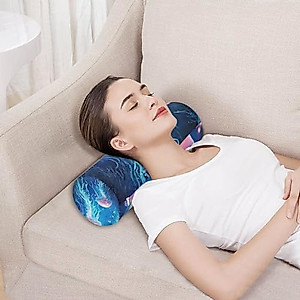 xigua Blue Jellyfish Neck Roll Pillow for Neck Relief with Removable Washable Cover - Memory Foam Round Cylinder Bolster, Ergonomically Designed for Head, Neck, Back, and Legs