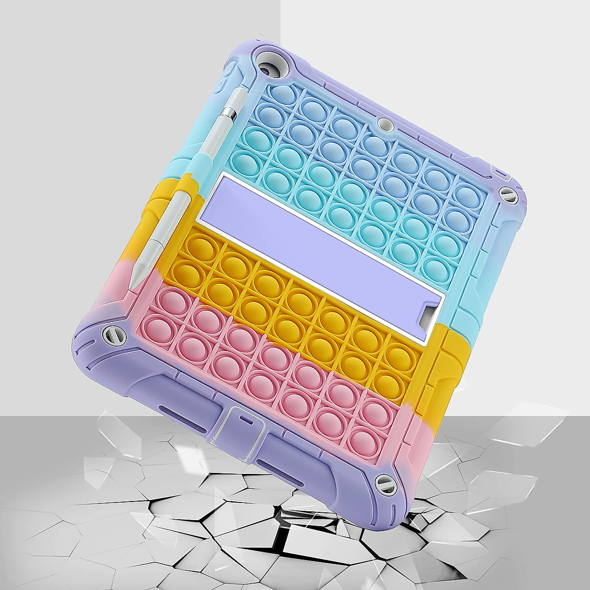 XZC Case for iPad 6th Generation/5th Generation (9.7 inch 2018/2017 Model)/iPad Air 2 Case/iPad Pro 9.7 Case Shockproof Cover with Pencil Holder and Strap (Rainbow 2)