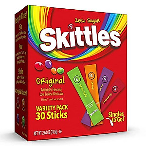 Skittles Singles To Go Variety Pack, Watertok Powdered Drink Mix, Zero Sugar, Low Calorie, Includes 4 Flavors: Green Apple, Strawberry, Grape, Orange, 1 Box (40 Single Servings)