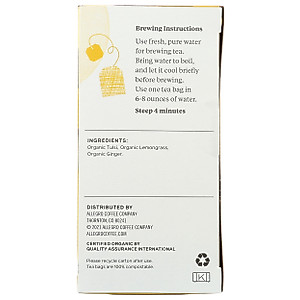 Allegro Tea, Organic Lemon Ginger Tulsi Tea Bags, 20 ct