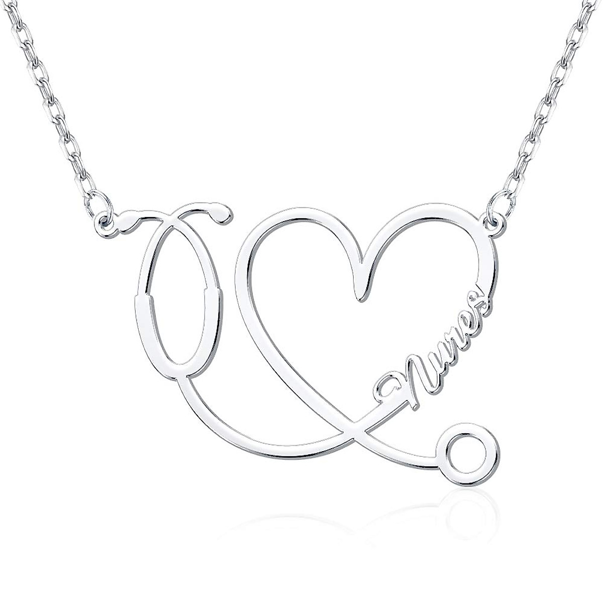 Dreamdecor Stethoscope Name Necklace Personalized, 18K Gold Plated Dainty Custom Doctor Nurse Necklace Graduation Gift Jewelry for Medical Student