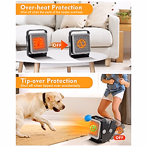 XIUREI Space Heater, Desk Heater with 600W, 45° Adjustable Angle, Tip-Over & Overheat Protection, Dual Heat Settings, Small Electric Heater for Indoor Office Use, Black