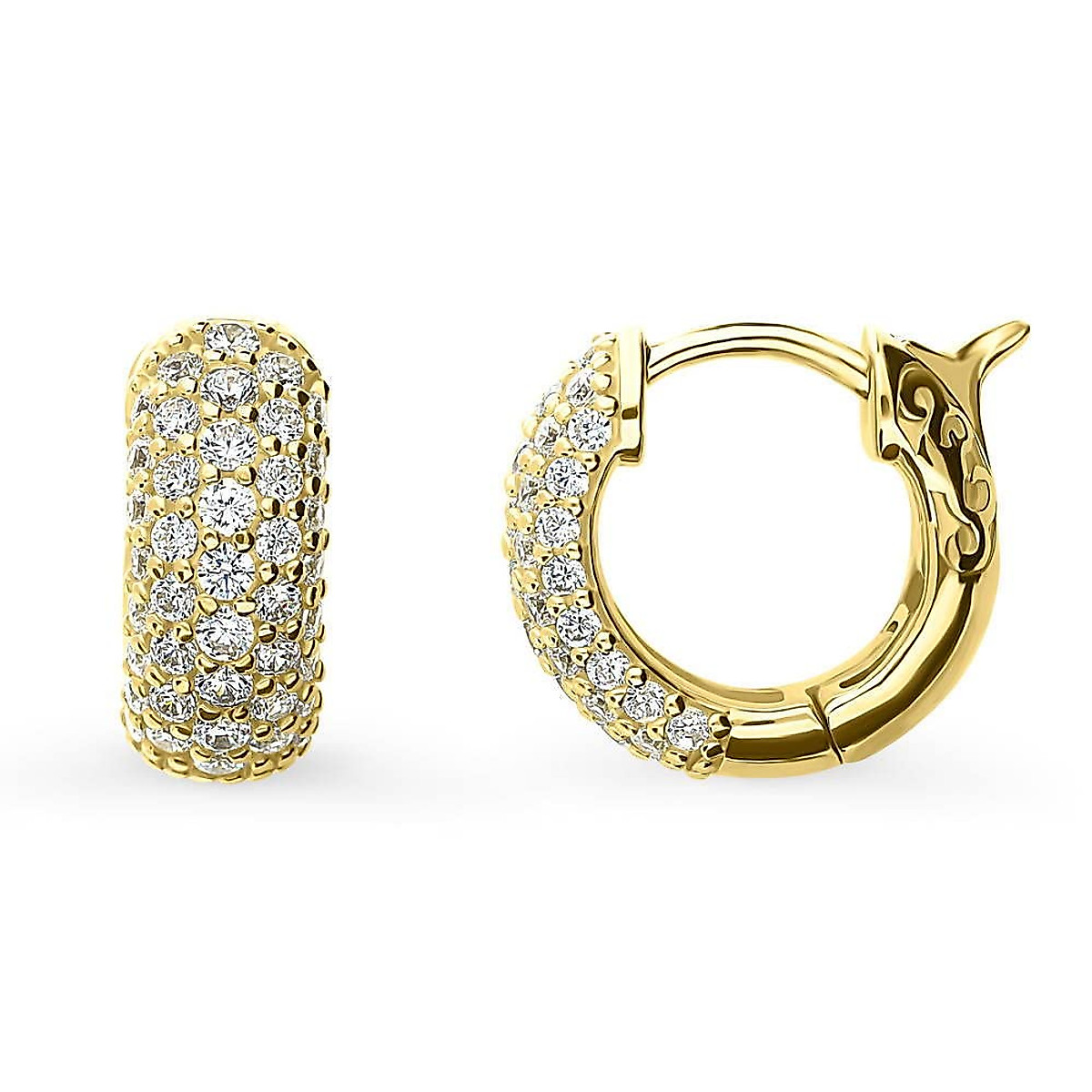 BERRICLE Sterling Silver Cubic Zirconia CZ Small Fashion Hoop Huggie Earrings for Women, Yellow Gold Flashed 0.5"