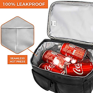 opux Insulated Dual Compartment Lunch Bag for Men, Women | Double Deck Reusable Lunch Pail Cooler Bag, Soft Leakproof Liner | Large Lunch Box Tote for Work, School (Black)