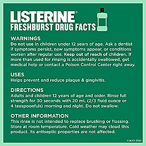 Listerine Freshburst Antiseptic Mouthwash for Bad Breath, Kills 99% of Germs That Cause Bad Breath & Fight Plaque & Gingivitis, ADA Accepted Mouthwash, Spearmint, 1 L